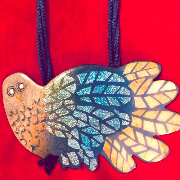 Jewelry | Fun Art Deco Copper Enameled Turkey Pendant | Poshmark